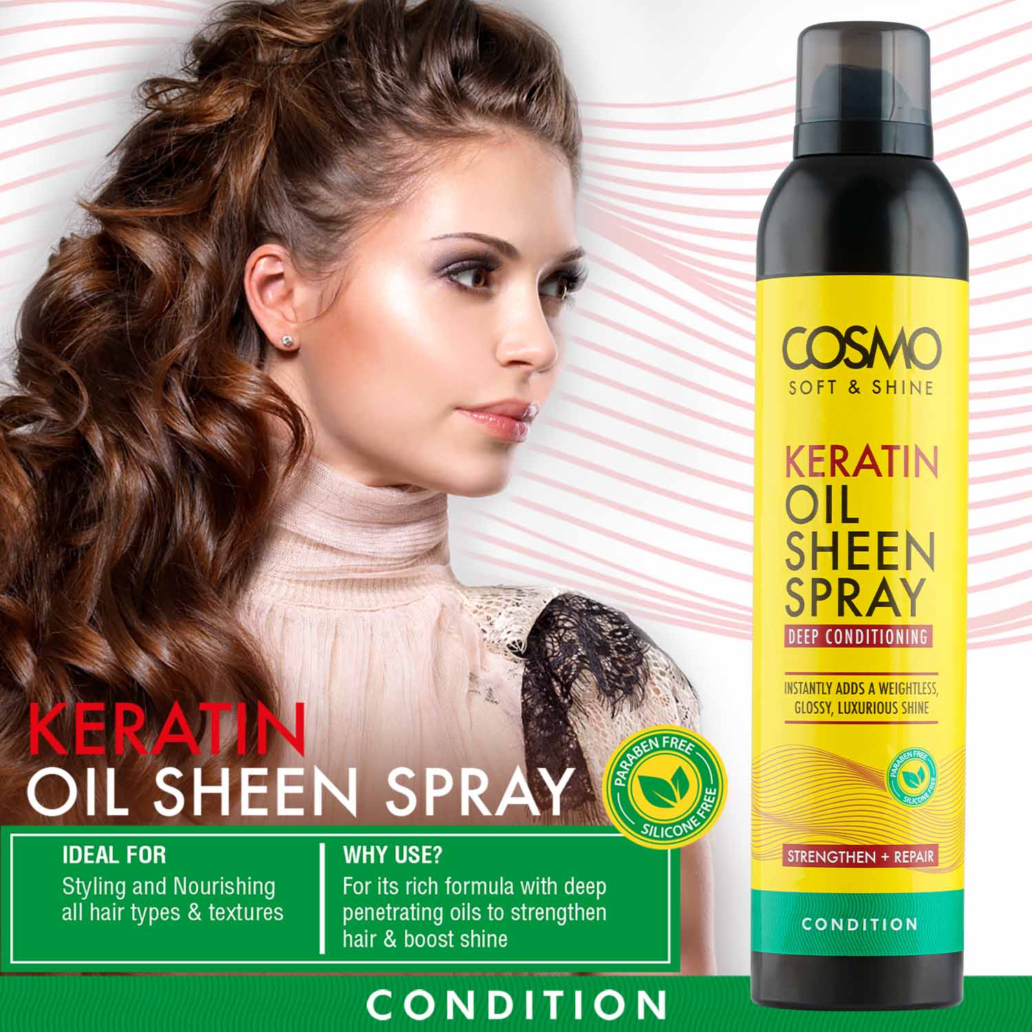 COSMO SOFT & SHINE KERATIN OIL SHEEN SPRAY CONDITION - 300ML – COSMO ...